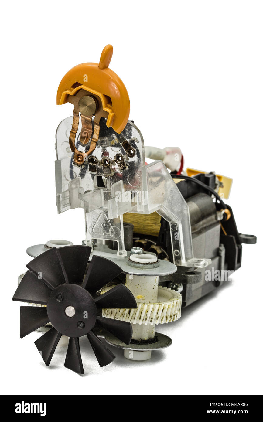 Small electric motor with fan, isolated on white background Stock Photo ...