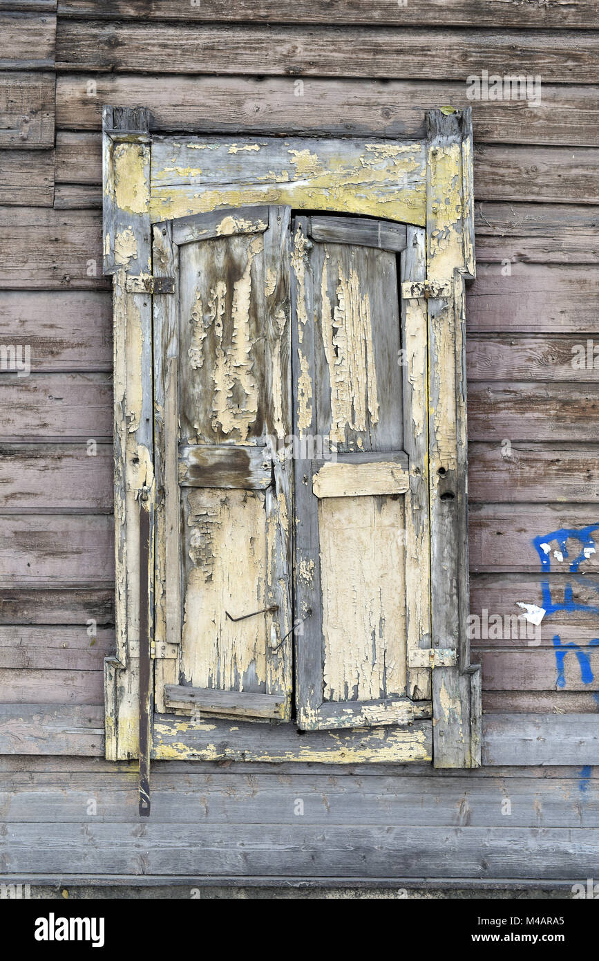 Wooden decorating of windows old residential buildings Stock Photo - Alamy