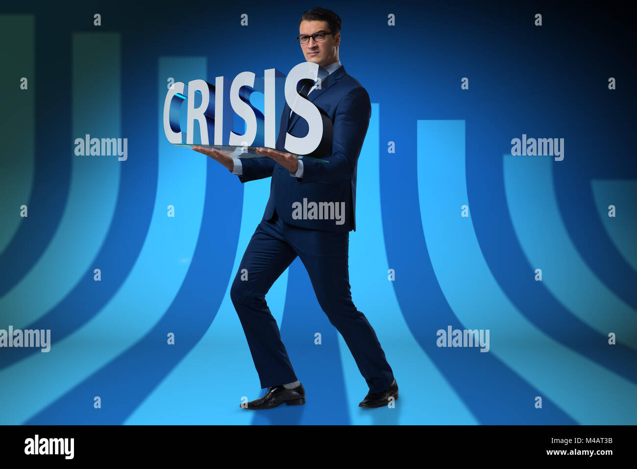 The man struggling with crisis in business concept Stock Photo - Alamy