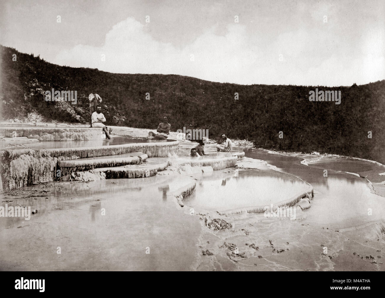 c.1880 New Zealand - bathing at the Pink Terraces, Te Otukapuarangi, Te ...
