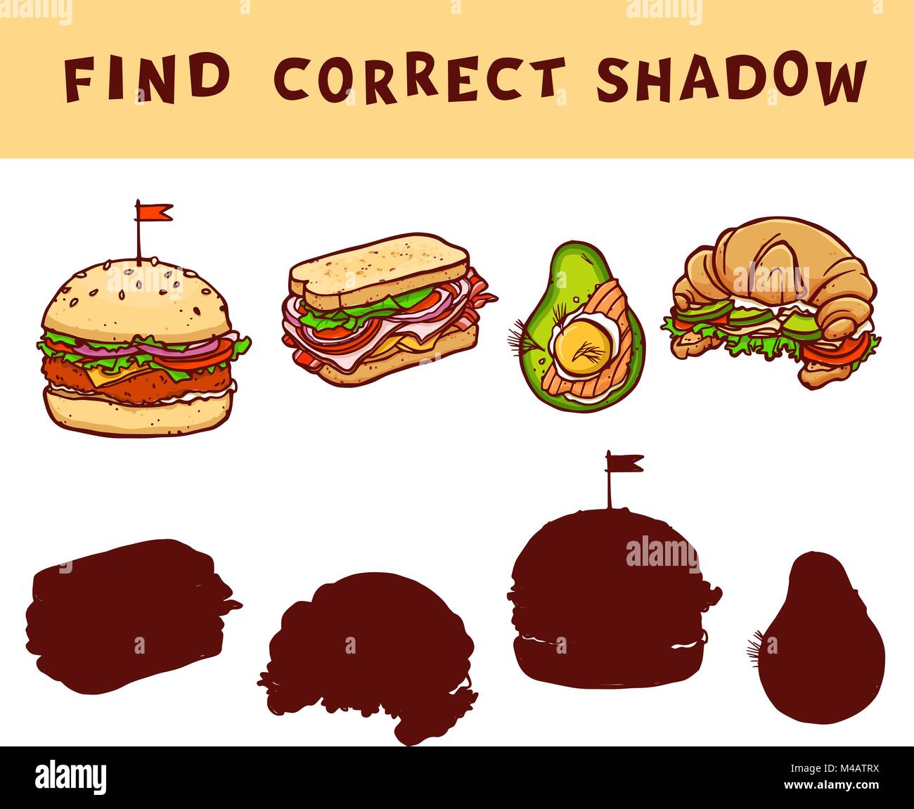 Match the shadow educational game for kids. Vector learning activity ...