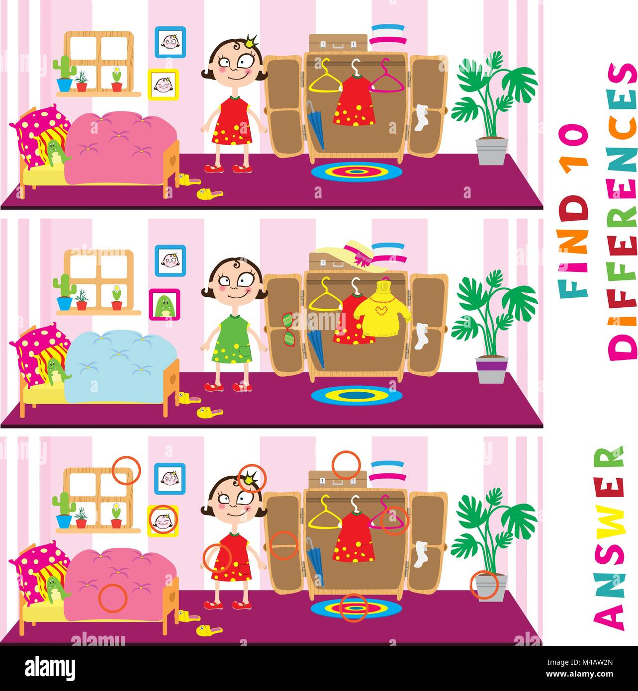 Children educational game of find ten differences. Vector funny ...