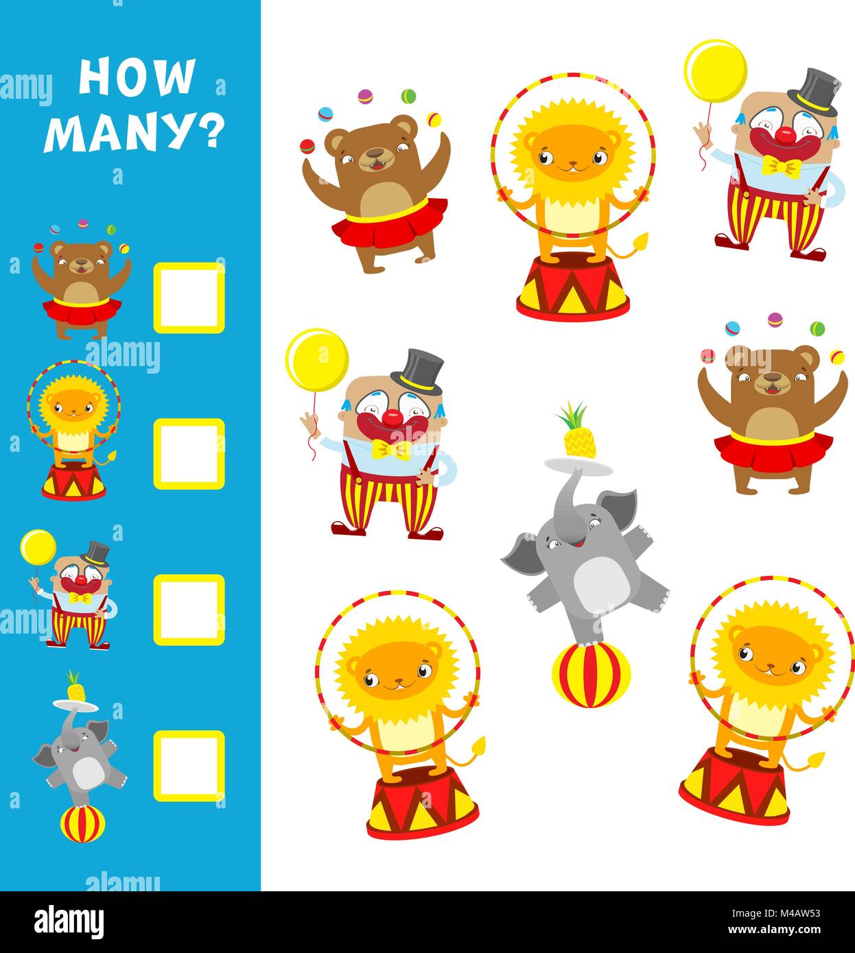 Educational game for children. How many circus characters. Vector ...