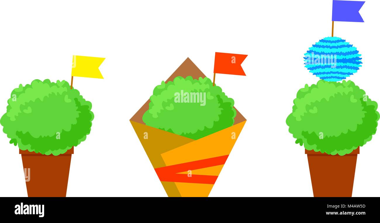 Manjerico isolated plants with flags. Santos Populares festival symbol ...