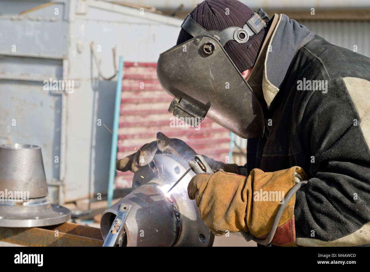 Welding works on manufacturing of units and parts of pipelines Stock ...