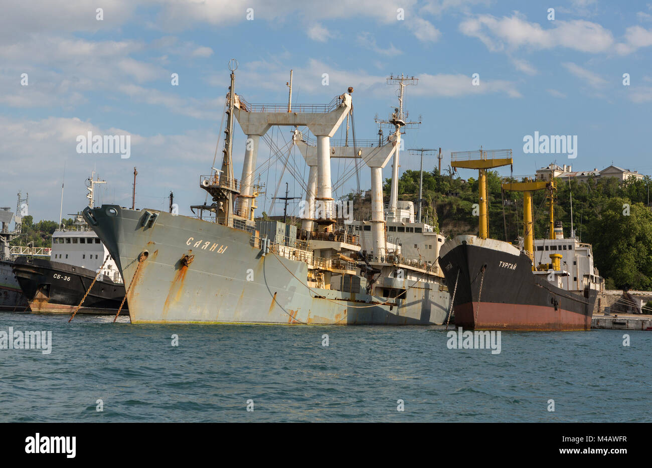 Search-rescue vessel Sayany and military transport Turgai Stock Photo ...