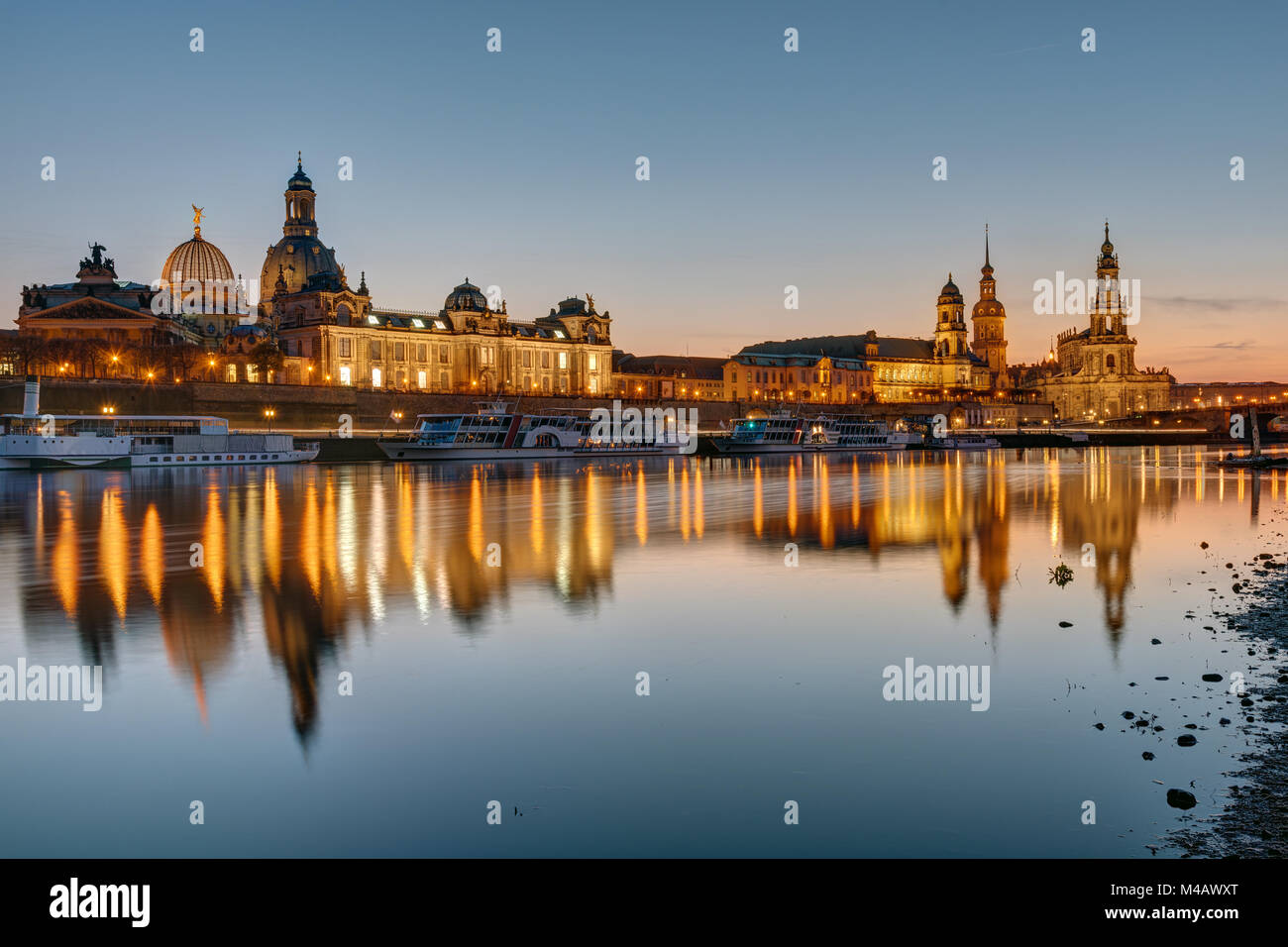The skyline of Dresden and the river Elbe at sunset Stock Photo - Alamy