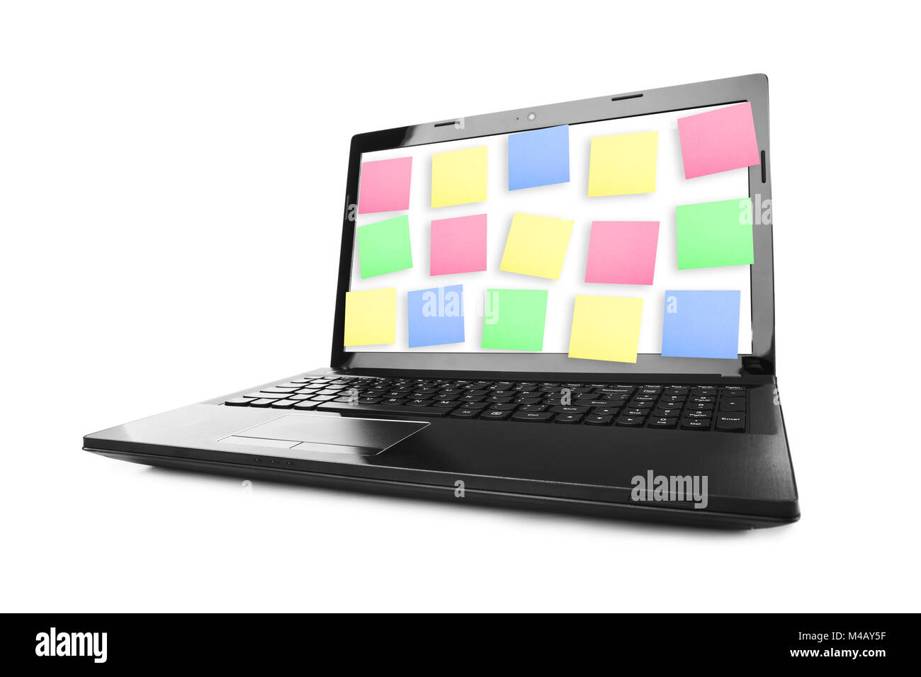 Sticky Note Papers on Notebook computer Screen Stock Photo - Alamy