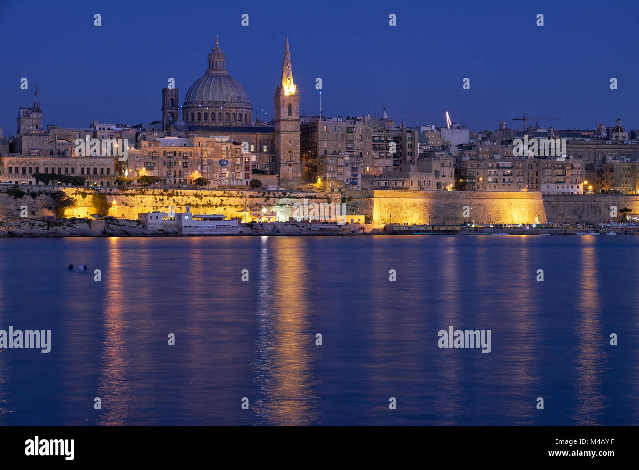 The night view of Valletta skyline from Sliema. Malta Stock Photo - Alamy