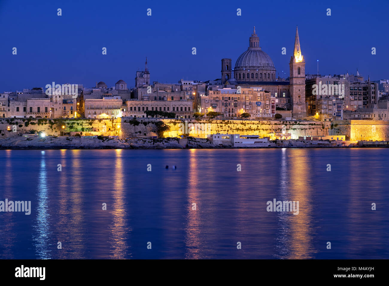 The night view of Valletta skyline from Sliema. Malta Stock Photo - Alamy