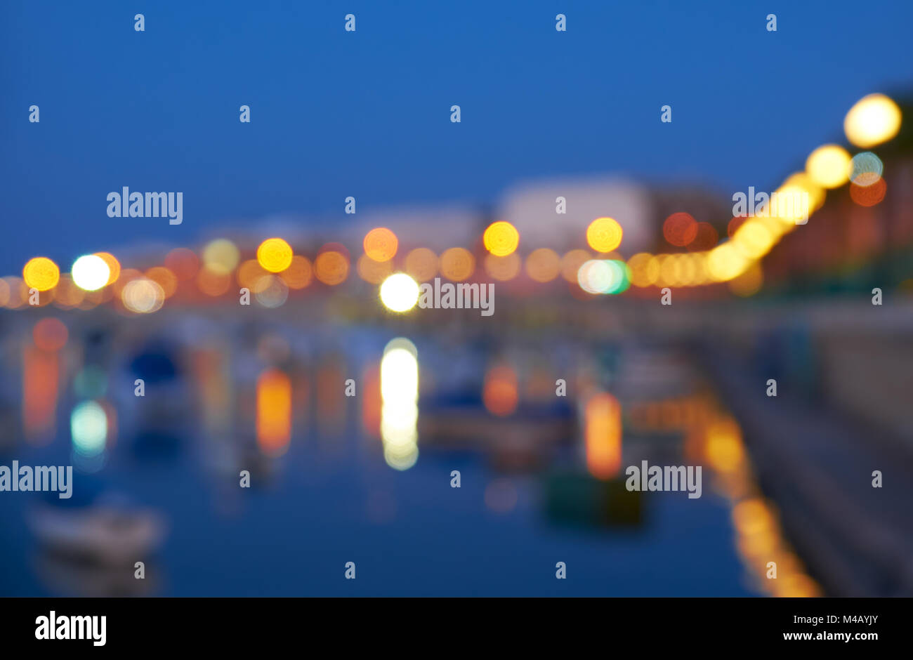 The blurred view of Marsaskala waterfront and Marsascala Bay. Malta ...