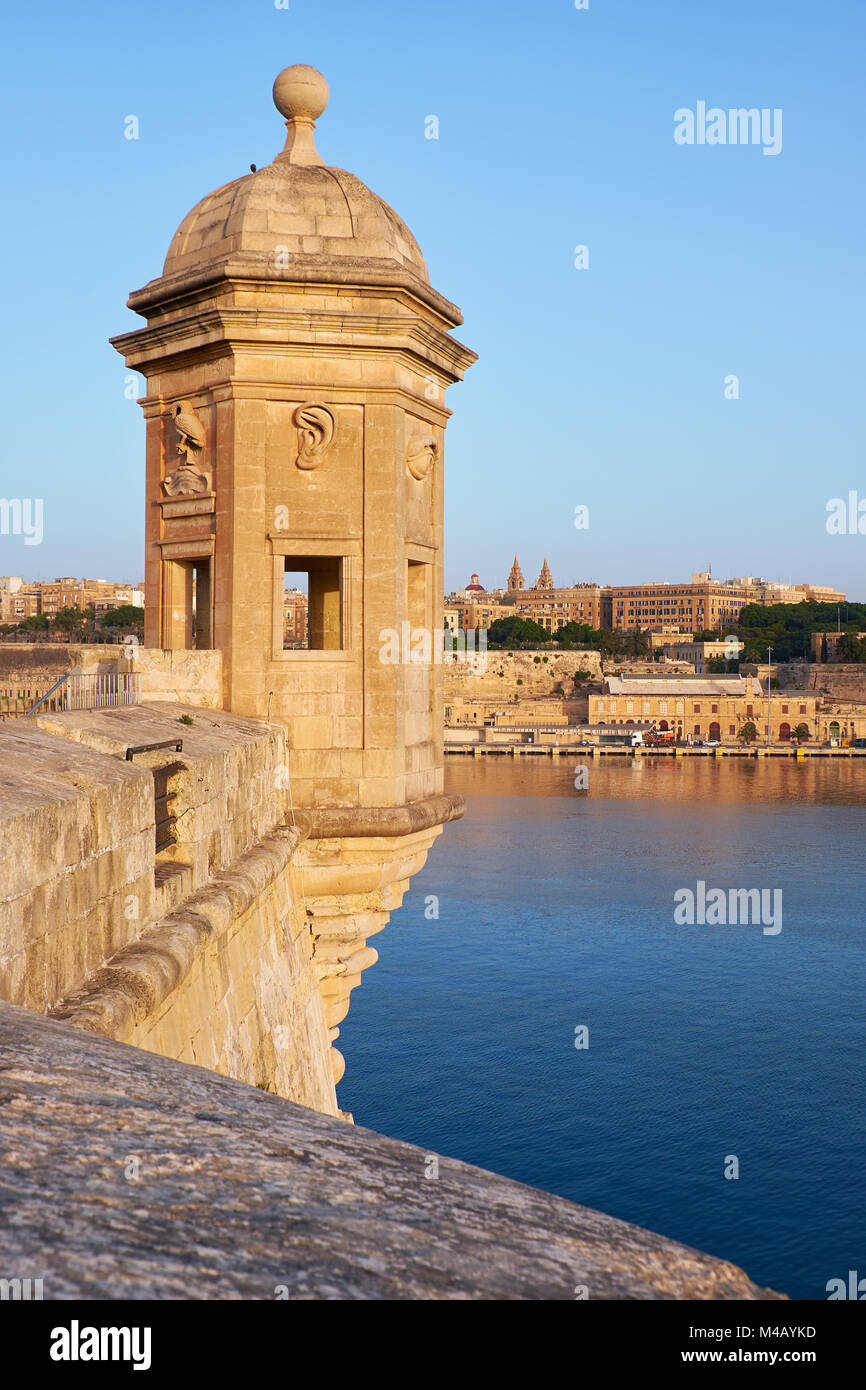 The Guard tower (the Gardjola) of the Singlea bastion. Malta Stock ...