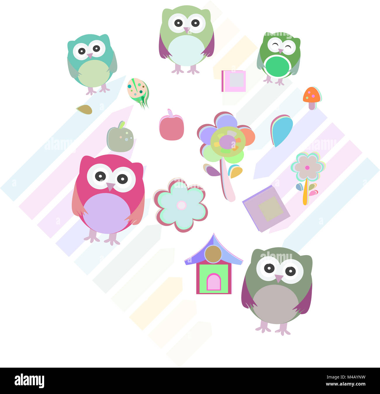 set of colorful owls with different expressions Stock Photo - Alamy