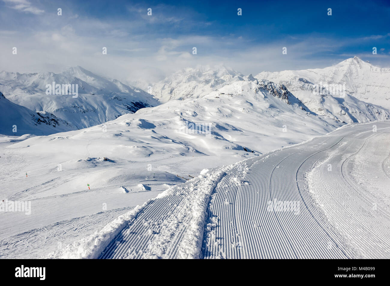 Alpine winter mountain landscape. French Alps with snow Stock Photo - Alamy