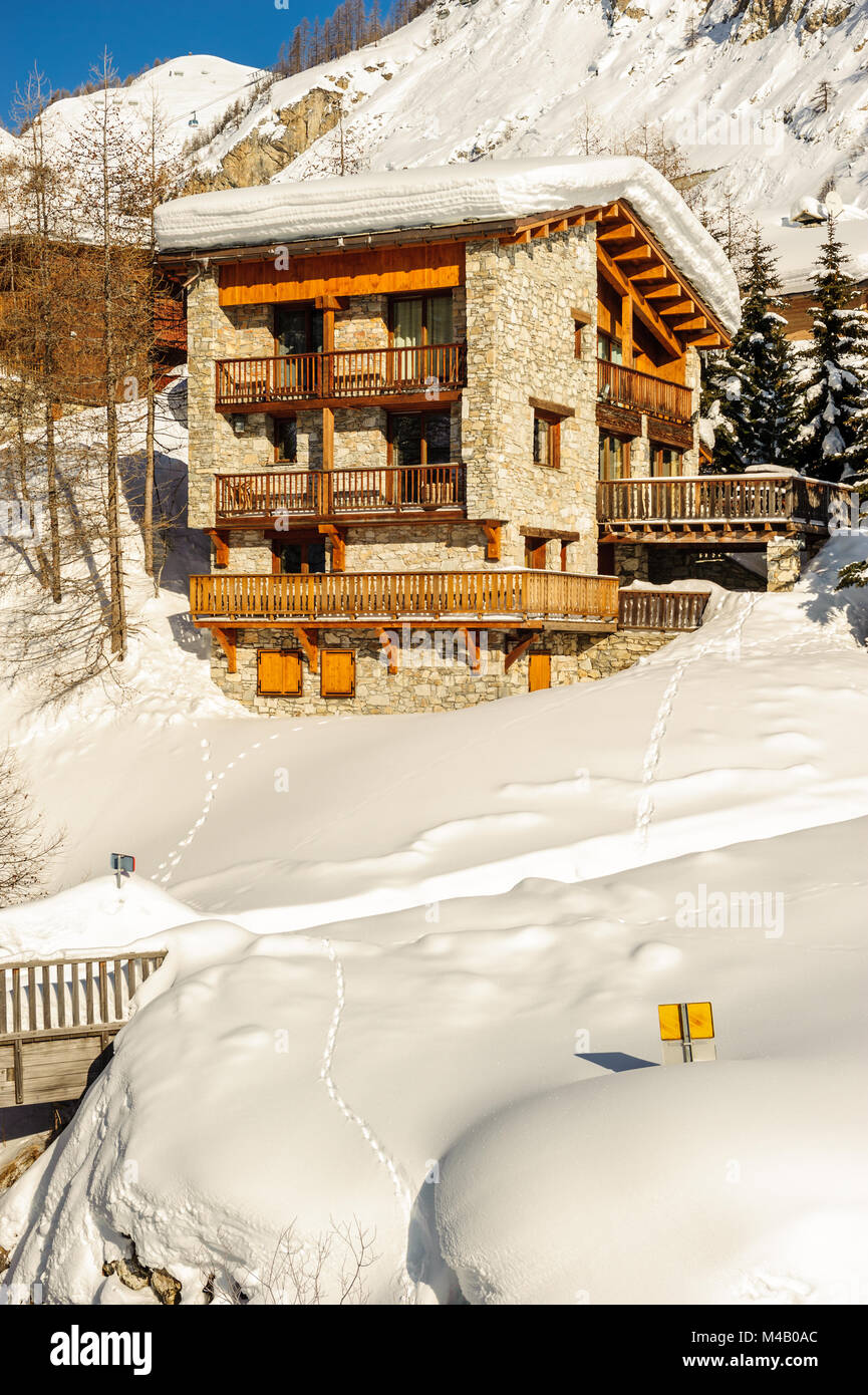 Alpine winter mountain landscape. French Alps with snow Stock Photo - Alamy