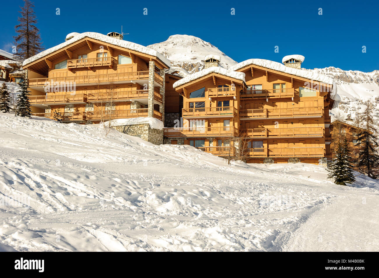 Alpine winter mountain landscape. French Alps with snow Stock Photo - Alamy