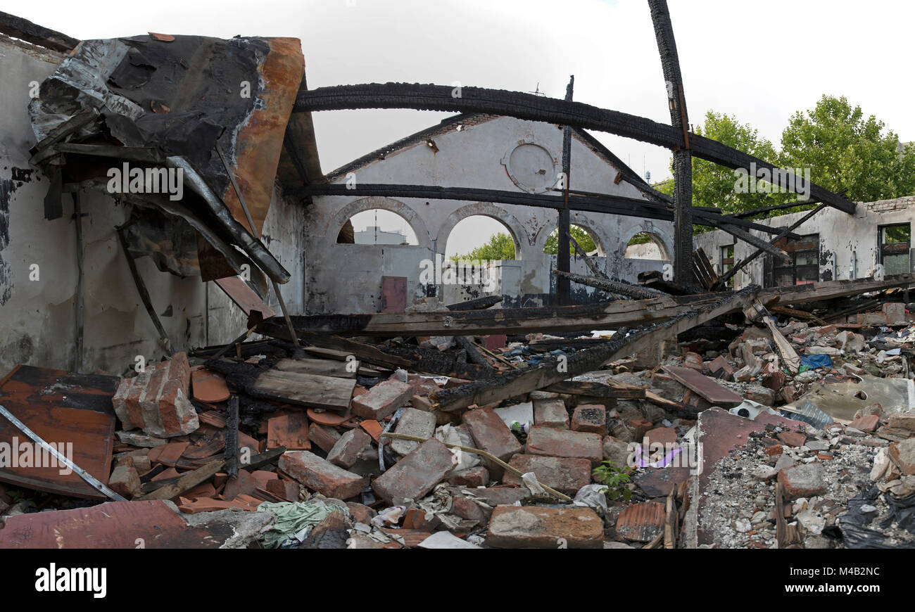 Burned Wooden Structure in Factory After Fire Disaster Stock Photo - Alamy