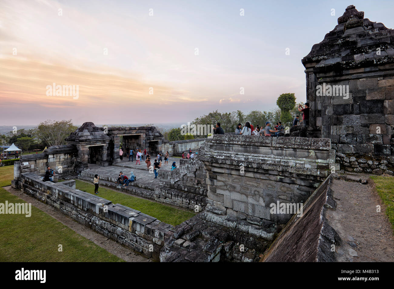 The main gate of Ratu Boko Palace compound at sunset. Special Region of ...