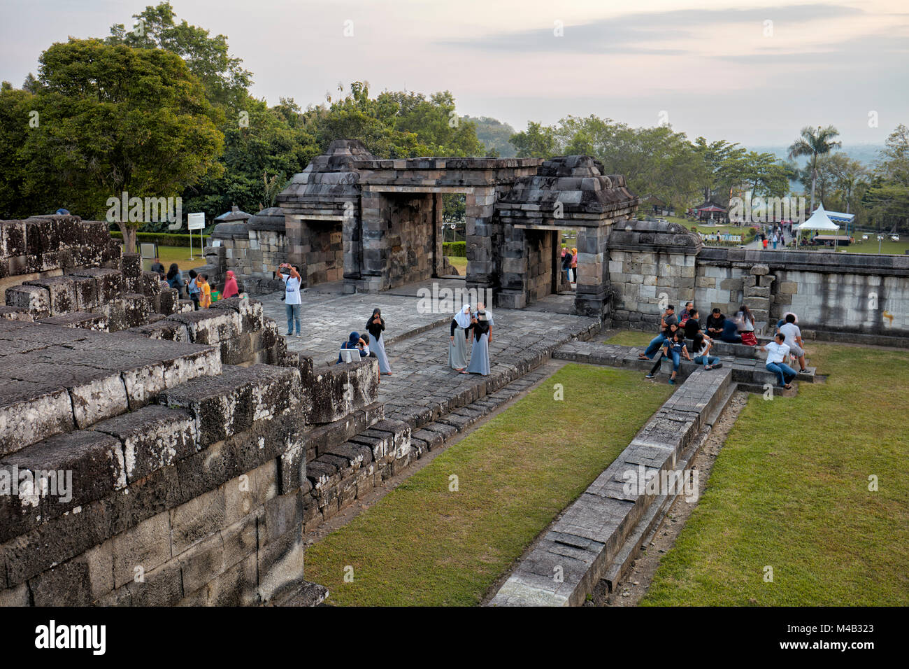 The main gate of Ratu Boko Palace compound at sunset. Special Region of ...
