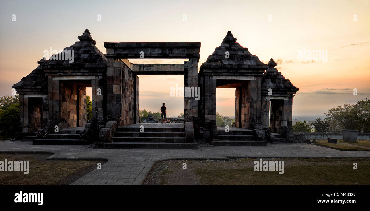 The main gate of Ratu Boko Palace compound at sunset. Special Region of ...