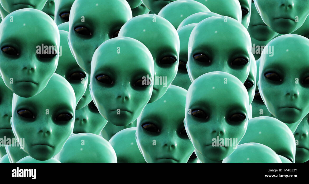 Computer generated image of surreal alien heads Stock Photo - Alamy