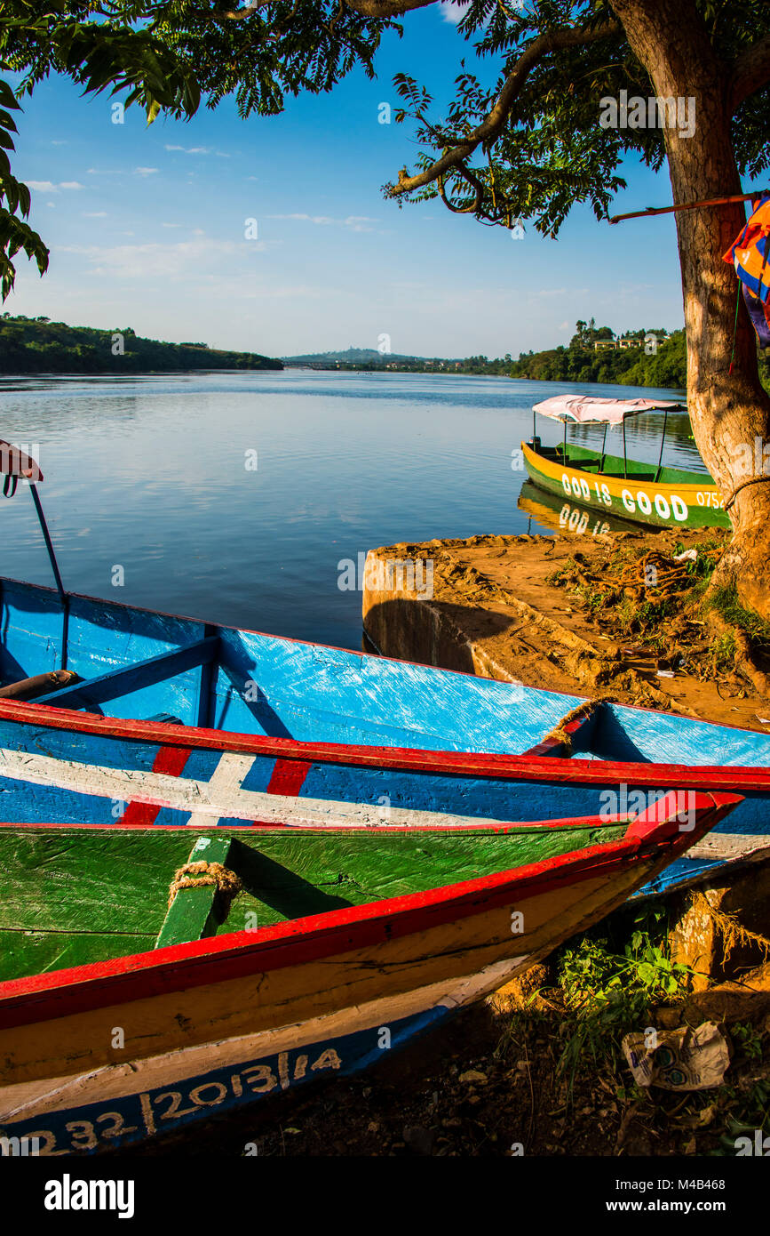 Colourful boat at the Source of the Nile in Jinja,Uganda,Africa Stock ...