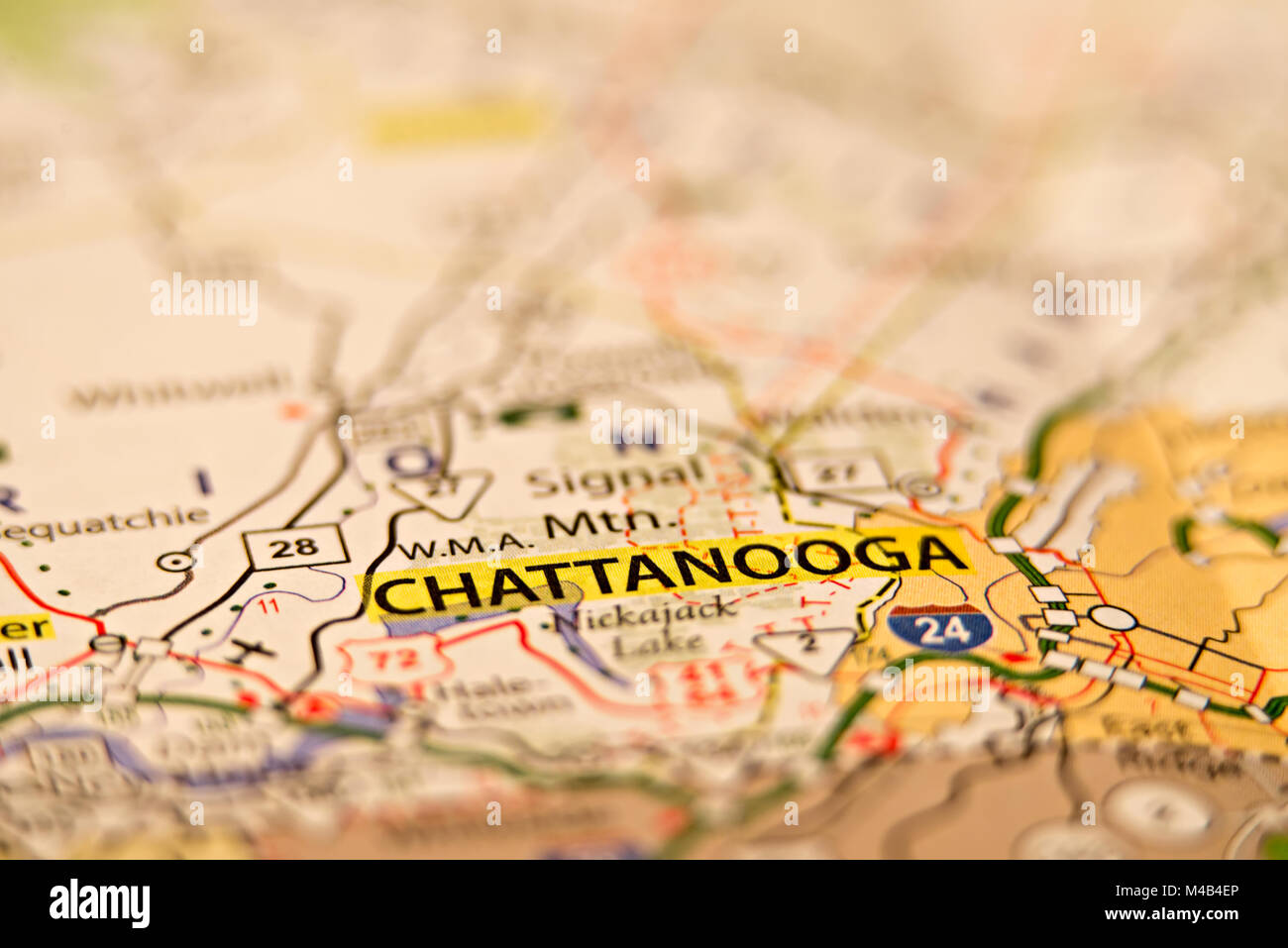 Closeup of Chattanooga on a geographical map Stock Photo - Alamy