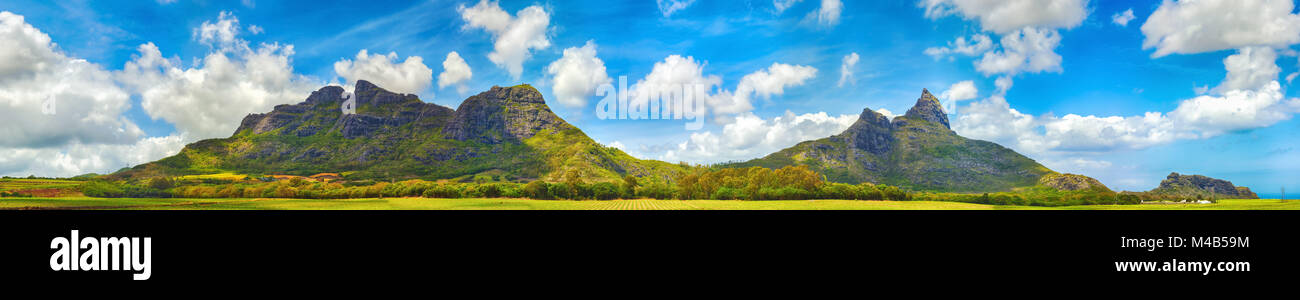 View of a lake and mountains. Mauritius. Panorama Stock Photo - Alamy