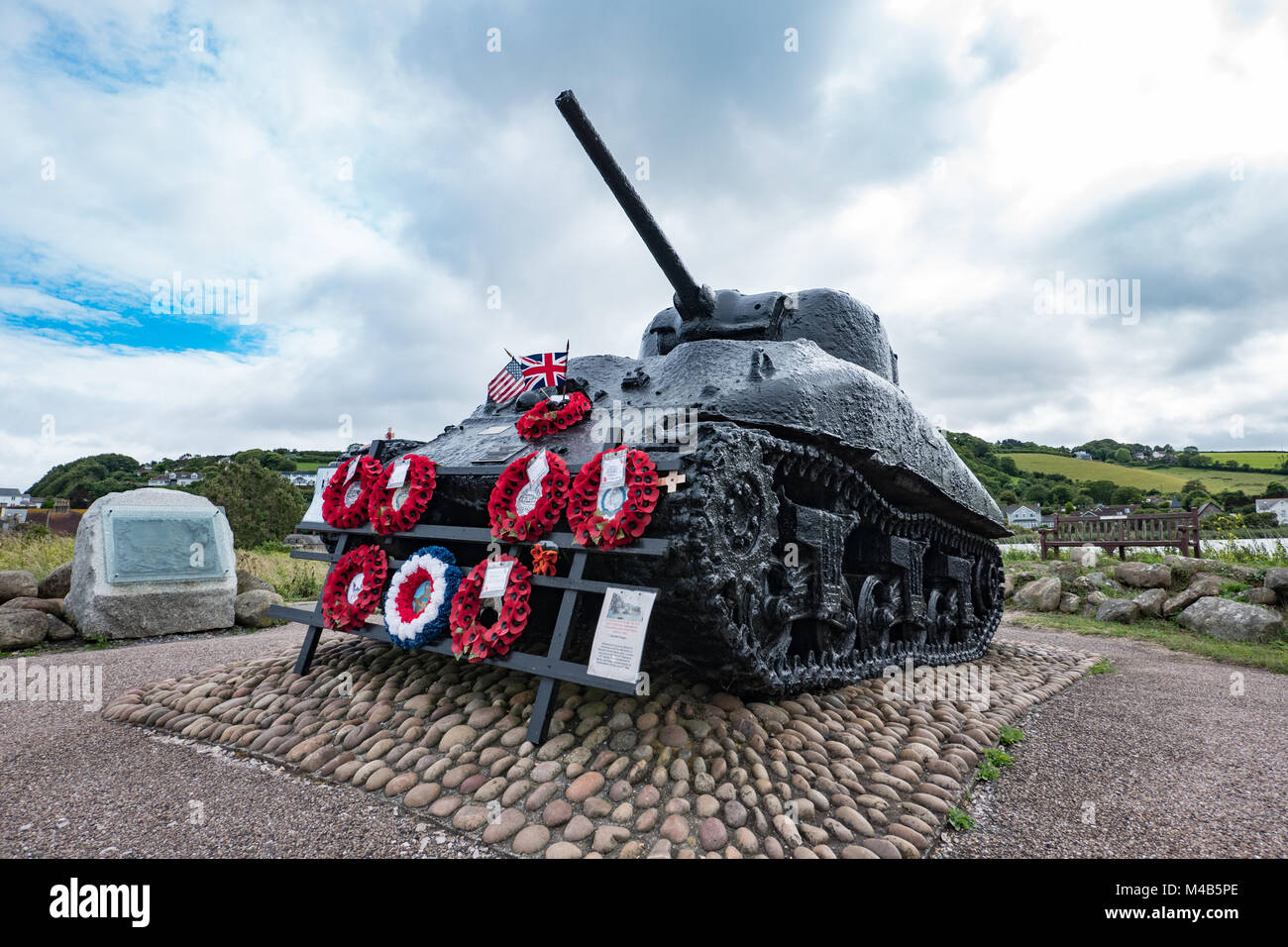 Exercise Tiger Memorial Tank at Torcross Slapton Sands Devon England UK ...