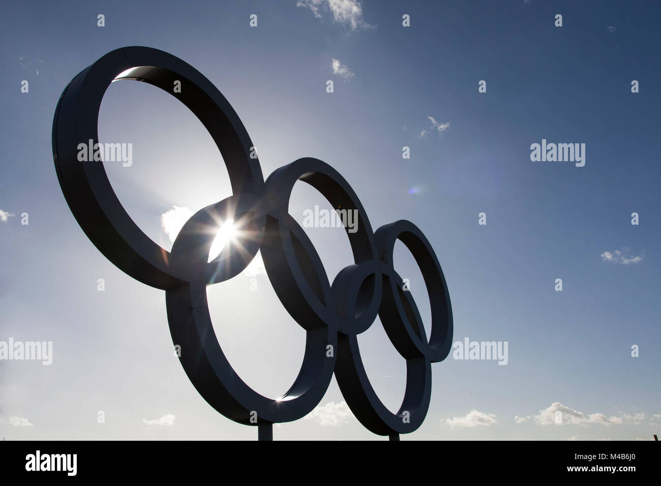 LONDON, UK - February 15th 2018: The Olympic symbol, made up of five ...
