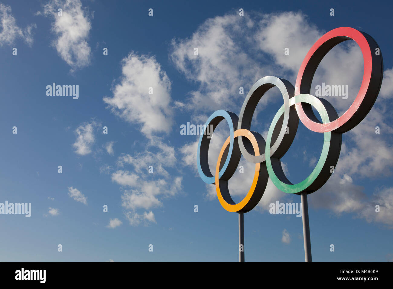 LONDON, UK - February 15th 2018: The Olympic symbol, made up of five ...