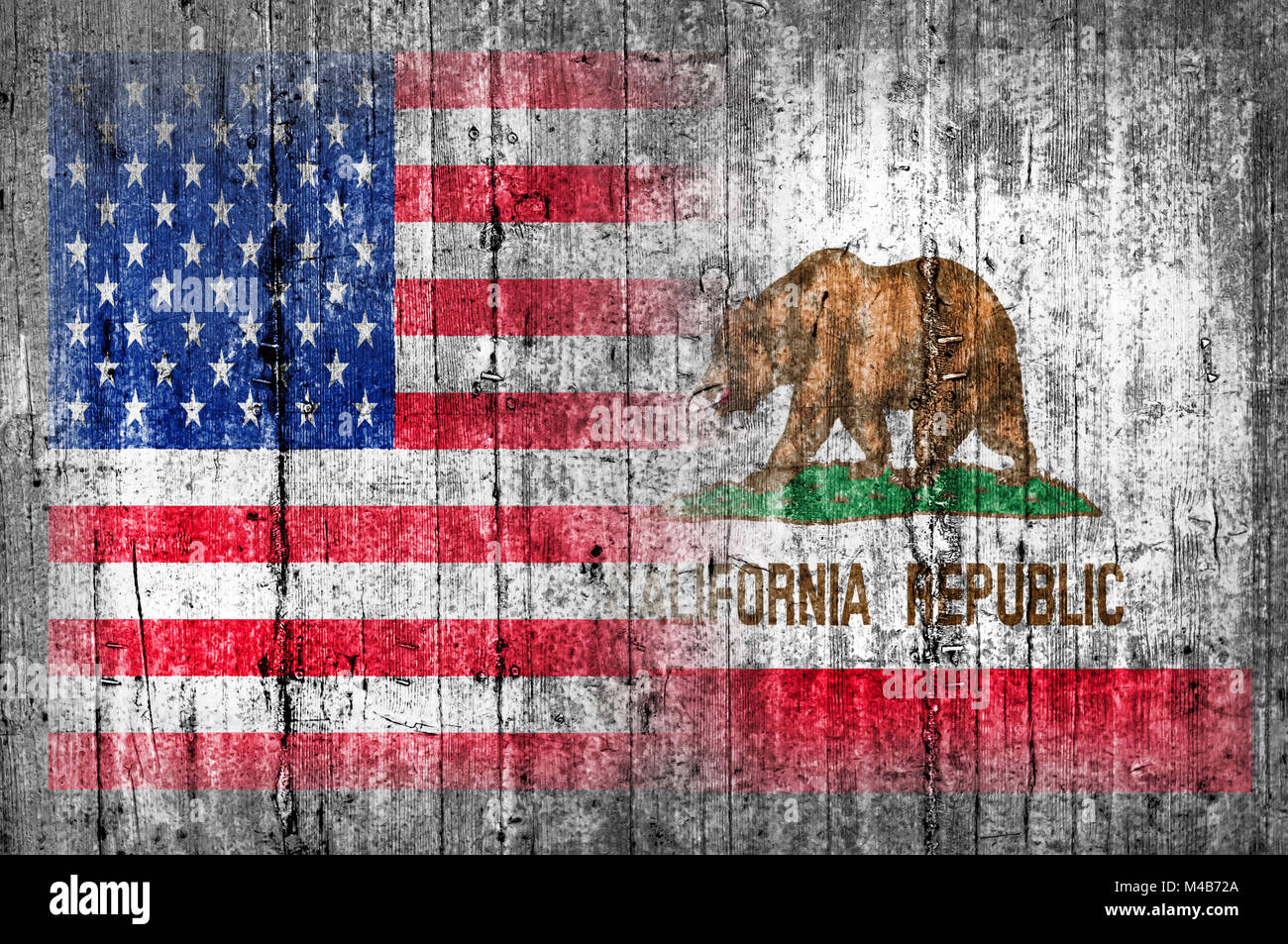 USA and California flag on concrete wall Stock Photo - Alamy