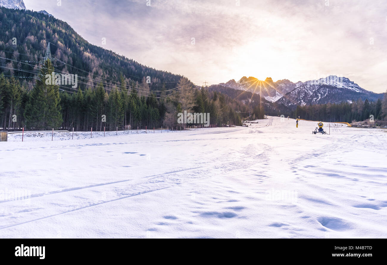 Ski slope in the Alps mountains Stock Photo - Alamy