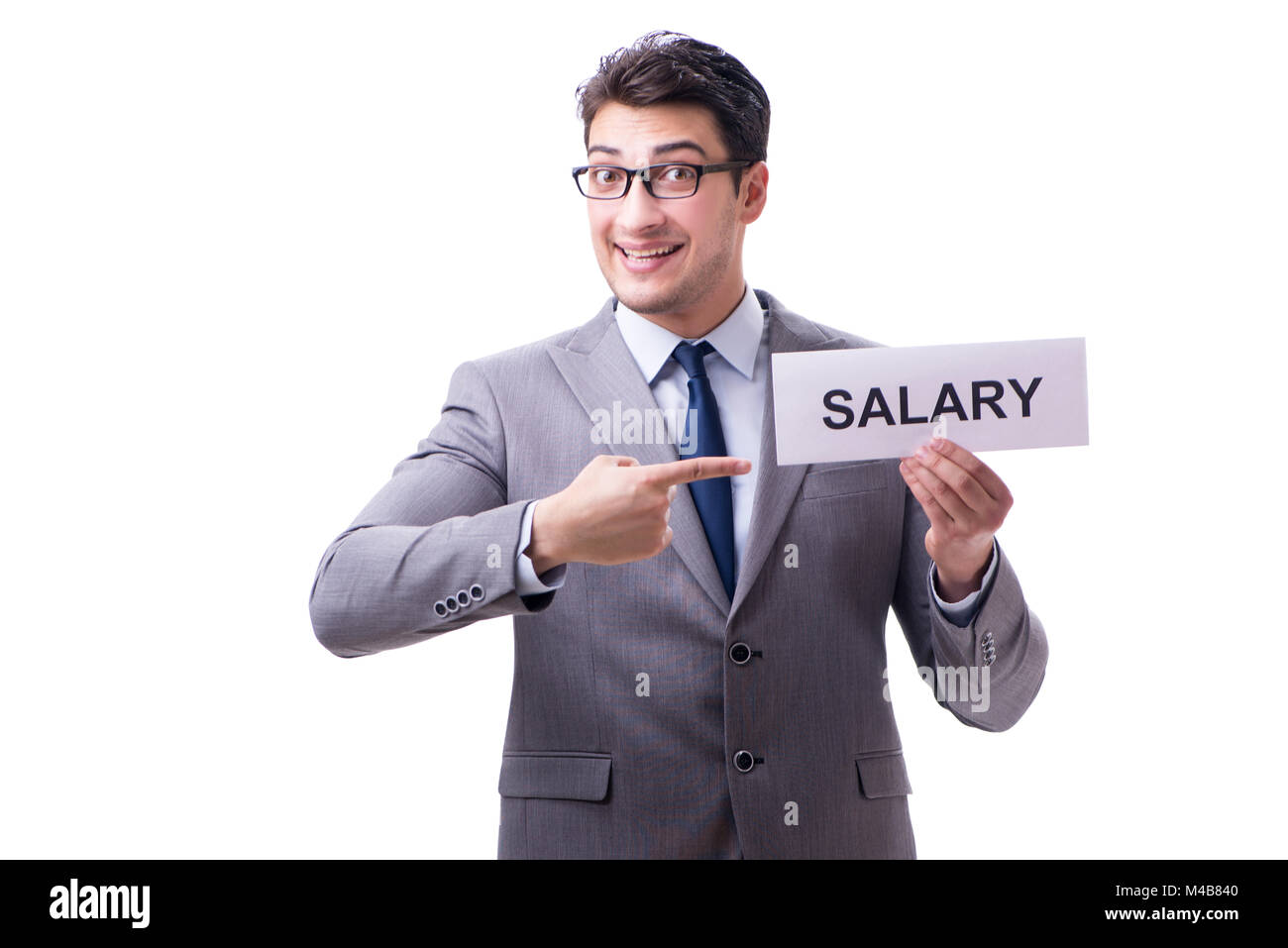 Businessman asking for salary increase isolated on white background ...
