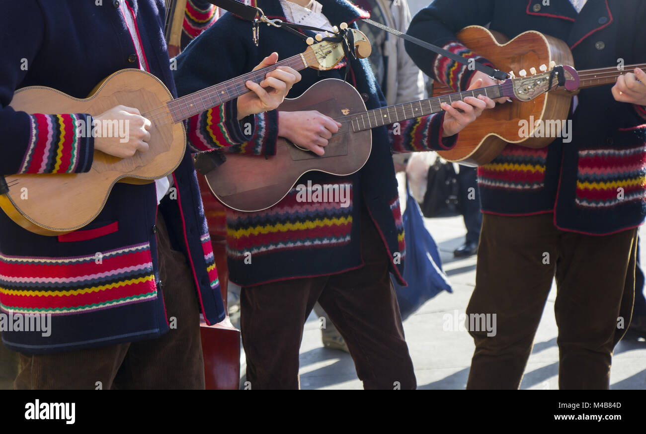 Croatian tamburitza musicians in traditional Croatian folk costumes ...