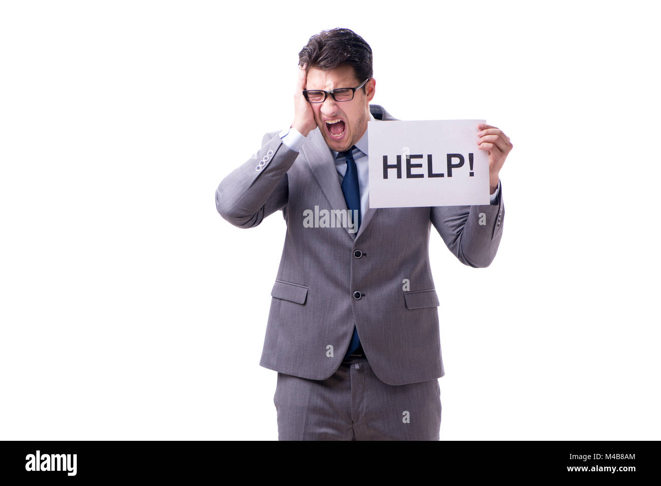 Businessman asking for help isolated on white background Stock Photo ...
