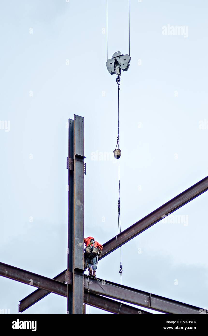 construction worker working on highrise building Stock Photo - Alamy