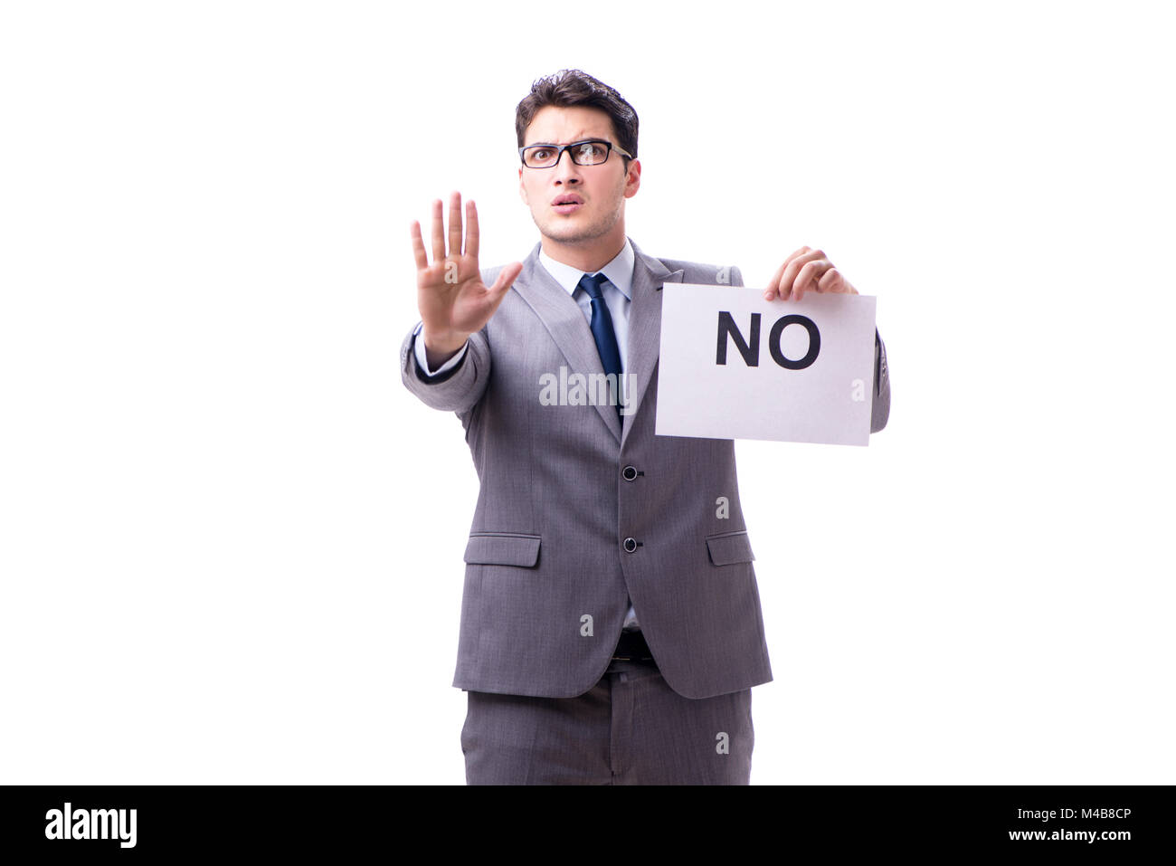 Businessman in negative no answer isolated on white background Stock ...