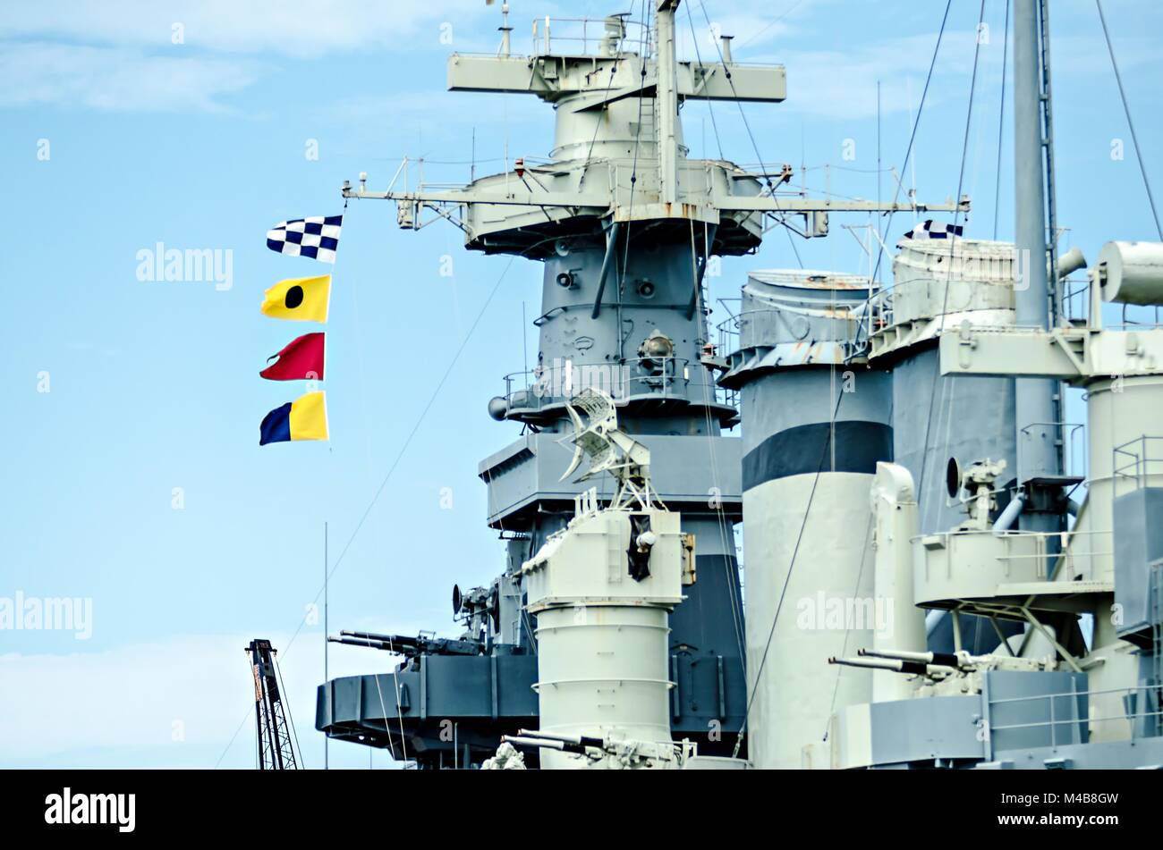 closeup details of war ready artillery battleship Stock Photo - Alamy