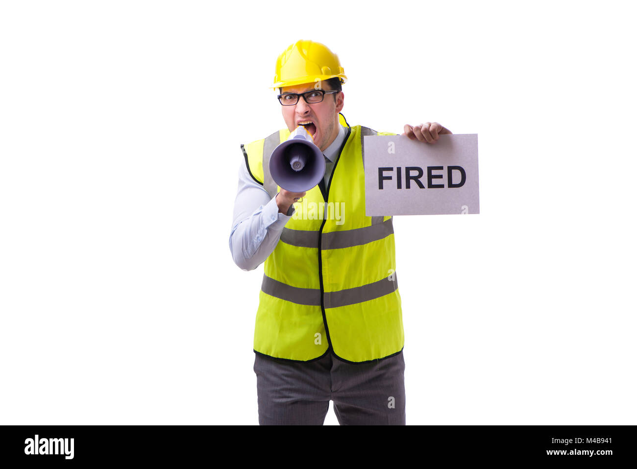 Construction supervisor in dismissal concept isolated on white ...