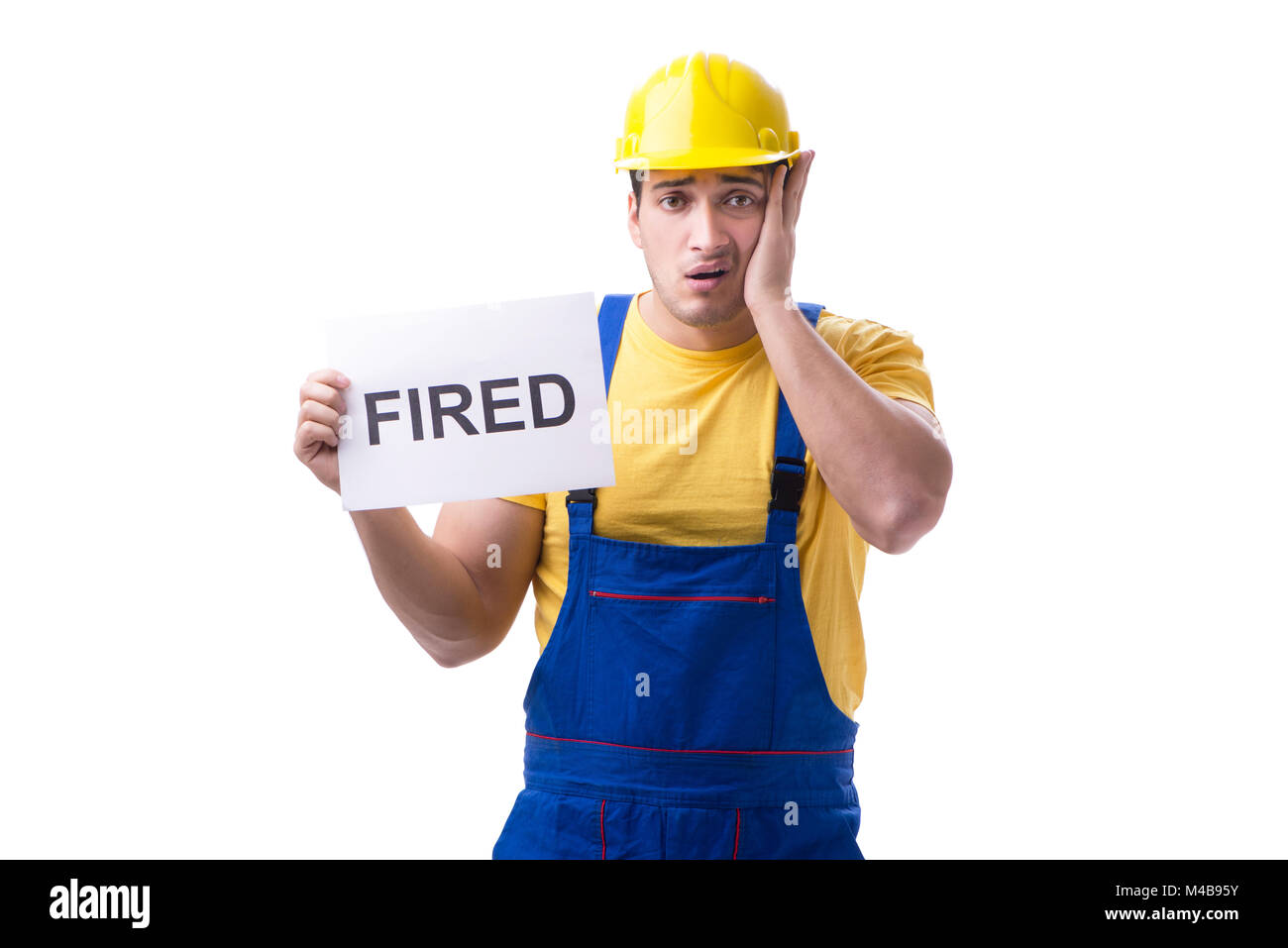 Repairman fired from his job isolated on white Stock Photo - Alamy