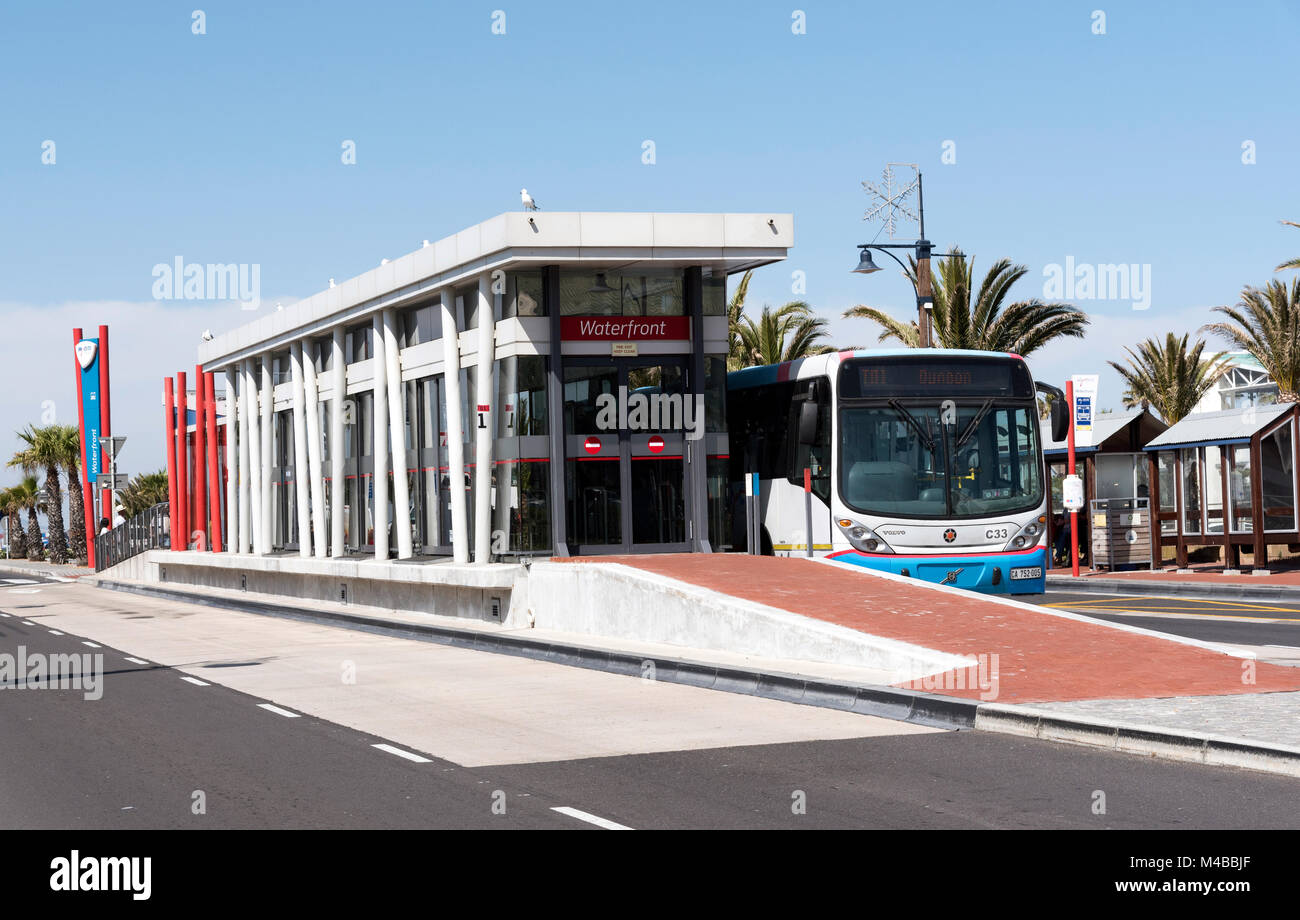 Waterfront, Cape Town, South Africa. December 2017. A bus at the myciti ...