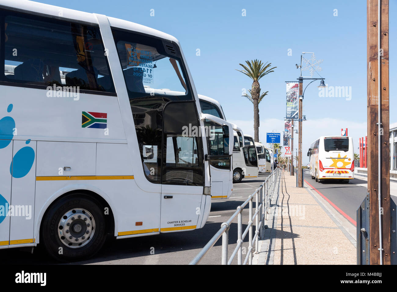 Tourist buses and coaches parking on the Waterfront, Cape Town, South ...