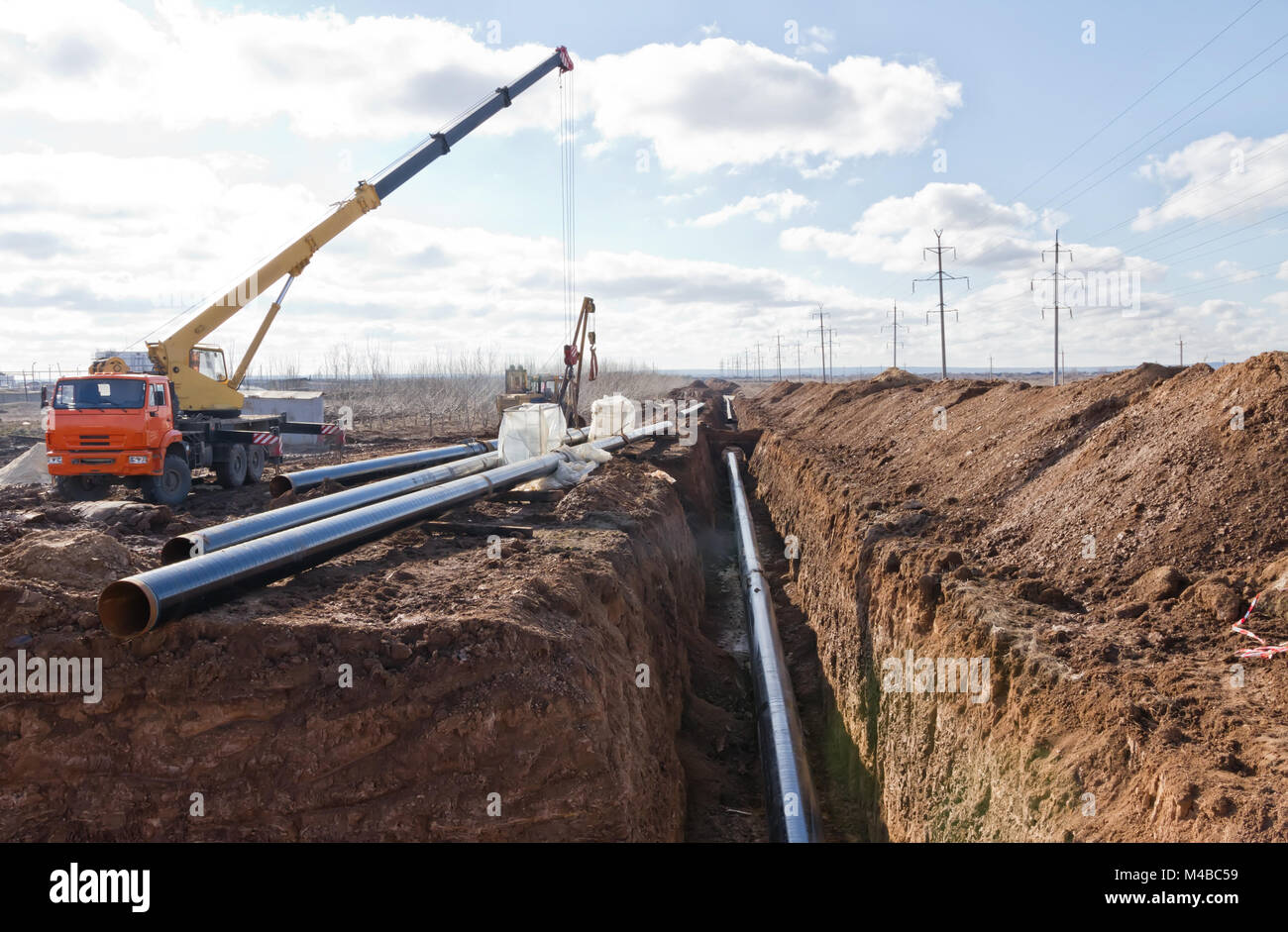 construction of a pipeline in difficult weather conditions Stock Photo ...
