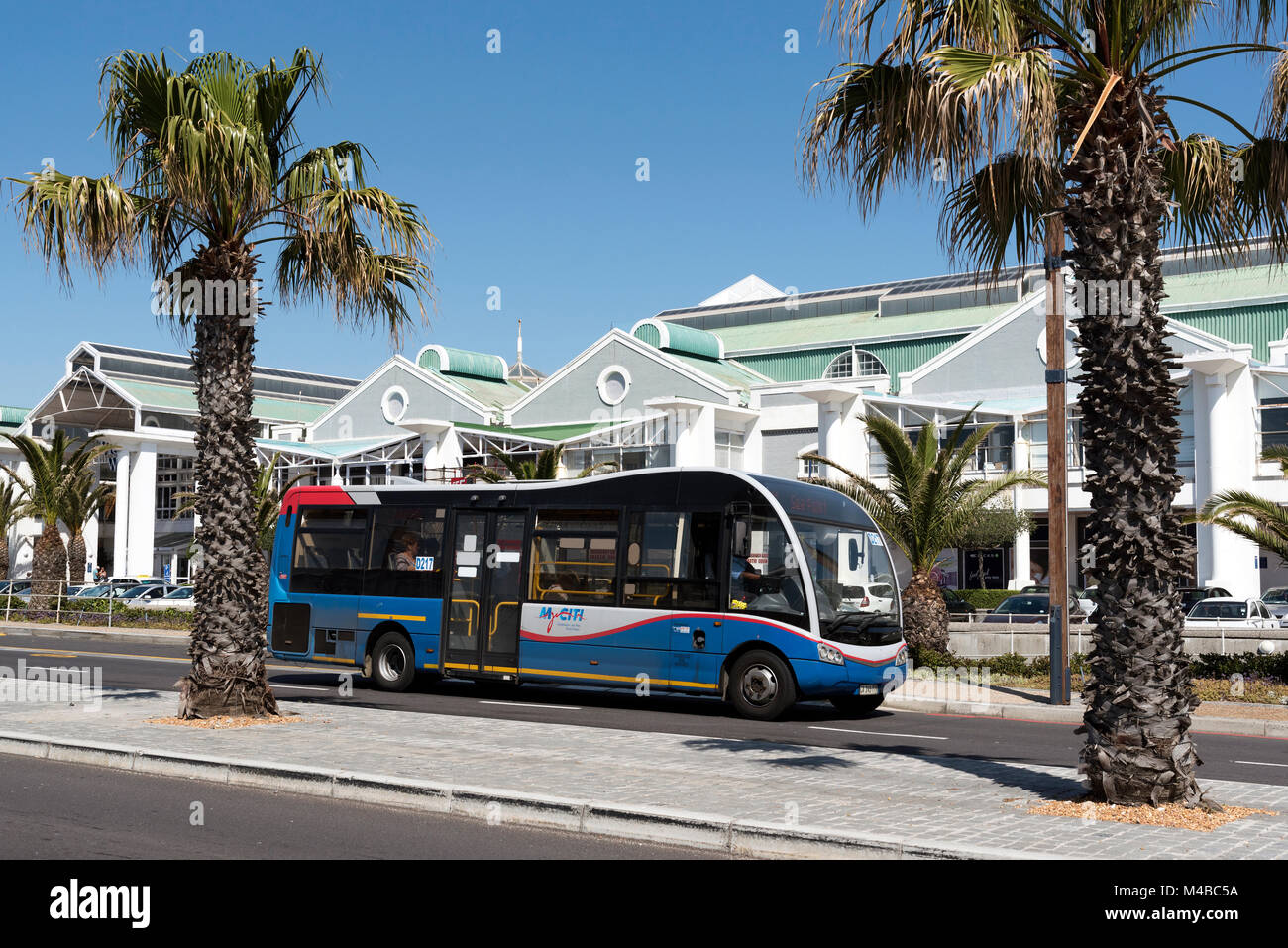 Waterfront, Cape Town, South Africa. December 2017. A bus at the myciti ...