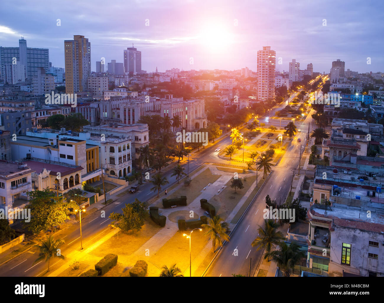 Cuba. Night Havana. The top view on the avenue Presidents Stock Photo ...