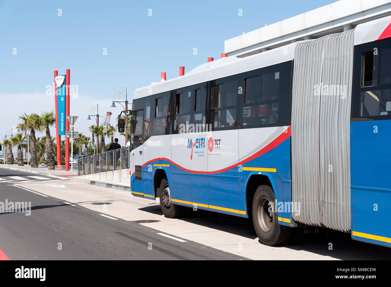 Waterfront, Cape Town, South Africa. December 2017. A bus at the myciti ...