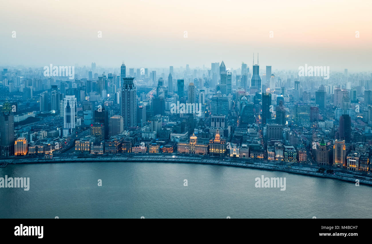 aerial view of beautiful shanghai bund in nightfall Stock Photo - Alamy