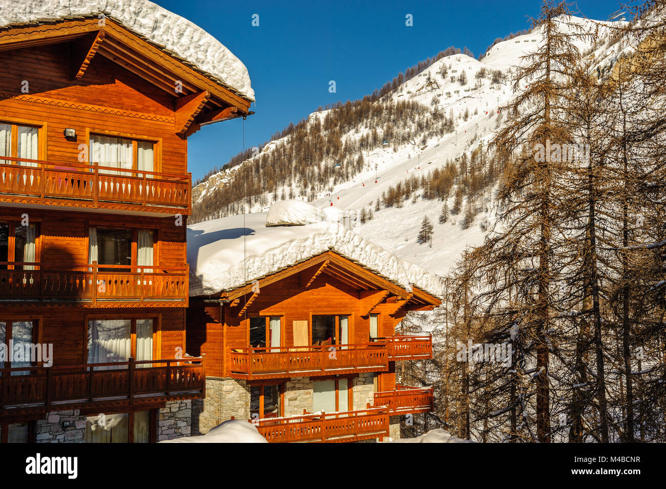 Alpine winter mountain landscape. French Alps with snow Stock Photo - Alamy