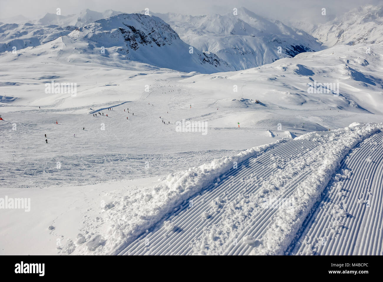 Alpine winter mountain landscape. French Alps with snow Stock Photo - Alamy
